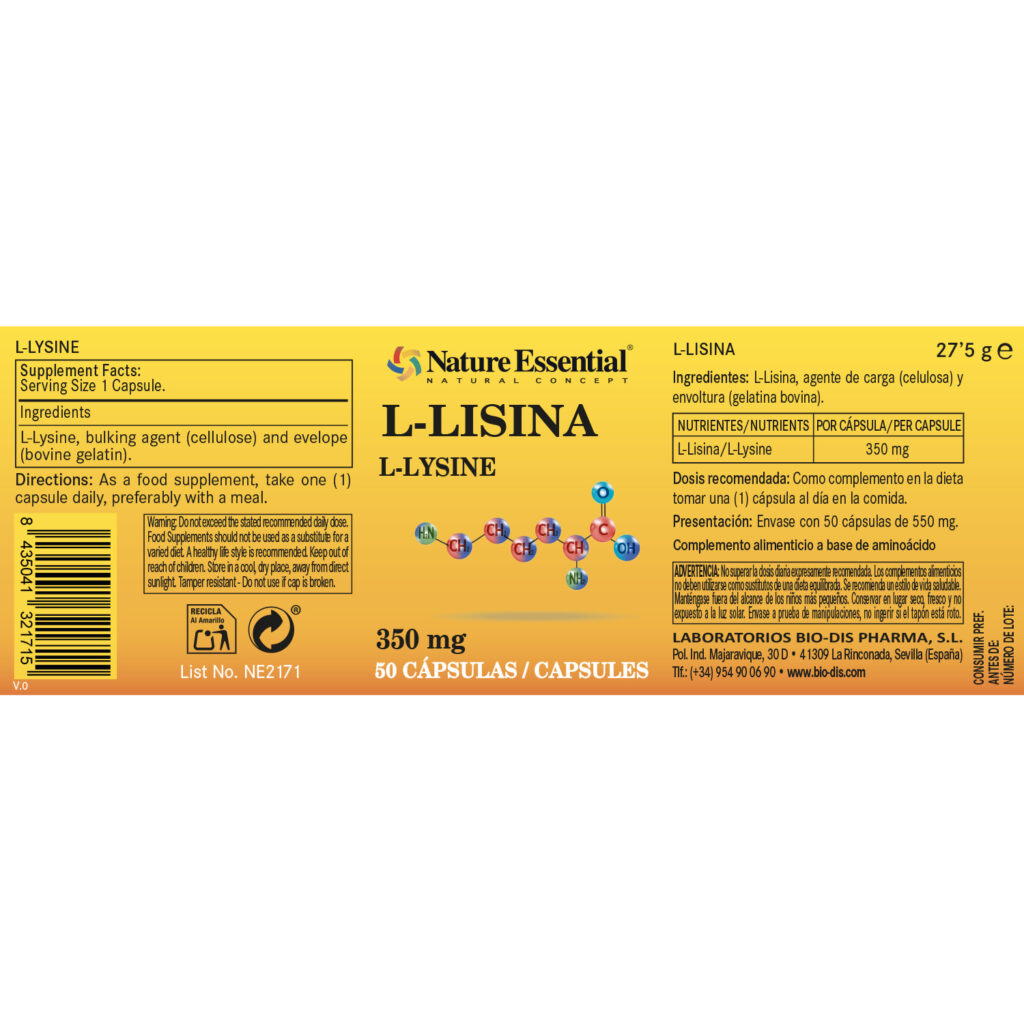 L-lysina 350 mg. 50 cápsulas – Laboratorios Bio-Dis Pharma S.L.